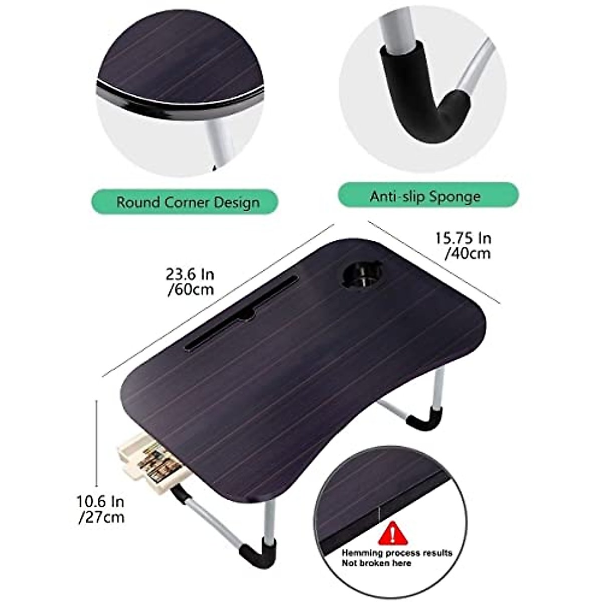 Foldable Bed Table for Laptop,Laptop Desk Table Stand,Laptop Bed Tray Table with Storage Drawer-Cup Holder, Notebook Stand Lap Desk for Writing Reading Eating, Portable Laptop Table for Bed Sofa Floor