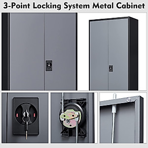 MIIIKO Metal Storage Cabinet with Locking Doors, Black Garage Lockable Steel Cabinets with 4 Doors and 5 Shelves for Home, Garage, Pantry Workshop Warehouse