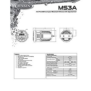 Jensen MS3A AM|FM|USB Waterproof Compact Bluetooth Stereo with App Control, 160 watts (40W x 4), Bluetooth Streaming Audio (A2DP/AVRCP), Rear USB for MP3, Rear AUX in (RCA), Line-Out (RCA) (Renewed)