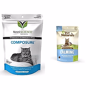VETRISCIENCE Composure Calming Formula for Cats, 30 Chews & Pet Naturals Calming Chews for Cats, 30 Chews