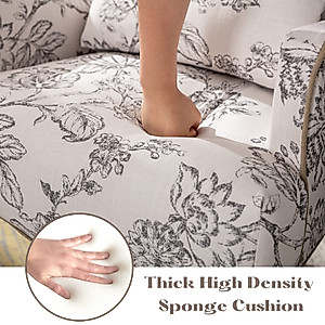 CIMOO Floral Accent Chair Fabric Comfy Single Sofa Upholstered Modern Reading Chair with Removable Pillow Wingback Arm Chair for Living Room/Bedroom/Fireplace, Beige