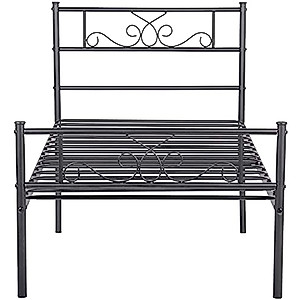 Weehom Twin Size Bed Frame with Headboard Black Platform Bed Standard Steel Bed for Kids Girls Boys No Box Spring Needed