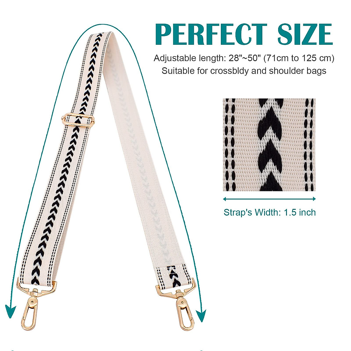 River Lake Adjustable Crossbody Strap for Purses Replacement Guitar Multicolor Style Handbag Straps Guitar Shoulder Strap for Women (Beige Jacquard)