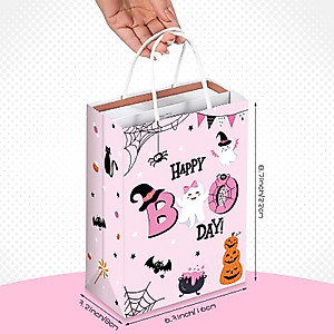 Yeaqee 30 Pcs Pink Halloween Bags Little Boo Bags Kraft Paper 30 Pcs Tissue Paper Goody Present Bags for Halloween Party Kids Theme Birthday Baby Shower Party Favors, 8.6 x 6.3 x 3.15 Inch
