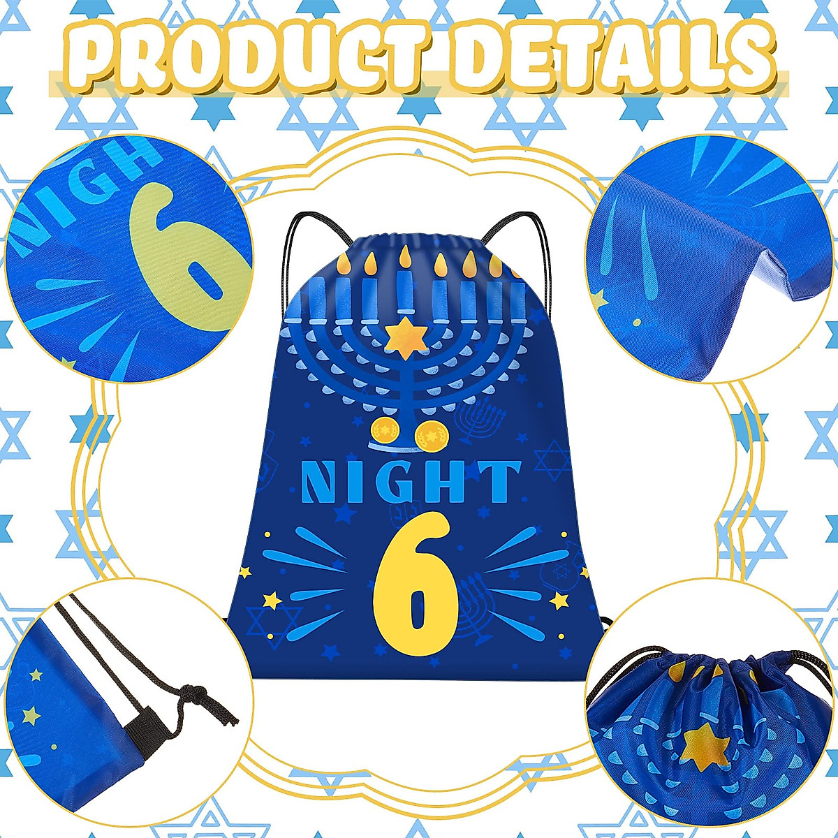 24 Pcs 8 Nights of Hanukkah Gift Bags Drawstring Countdown Calendar Goodies Bag Hanukkah Bag Dreidel Menorah Treat Bags for Kids Jewish Chanukah Wedding Bridal Shower Birthday Decorations