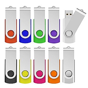 USB 3.0 Flash Drive KOOTION 10 Pack 32gb Flash Drive USB Thumb Drive 3.0 USB Drive 32gb USB Flash Drive Keychain Memory Stick Swivel Jump Drives, Color-Coded