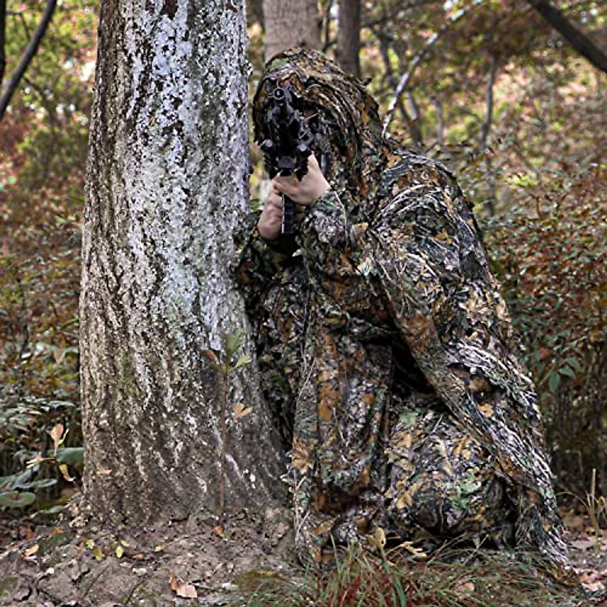 Ghillie Suit 3D Leafy Camo Suit Youth Adult Lightweight Hunting Camouflage Suits Turkey Camo Hunting Gear Camo Clothing Hooded Apparel Gilly Suit for Hunting Shooting Airsoft Wildlife Photography