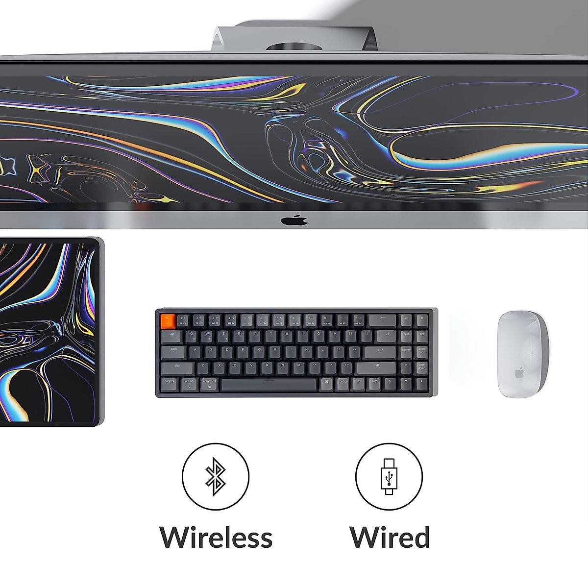 Keychron K14 70% Layout 72 Keys Bluetooth Wireless/USB Wired Mechanical Keyboard for Mac with Gateron G Pro Brown Switch/Multitasking/RGB Backlight/Aluminum Frame Computer Keyboard for Windows Laptop