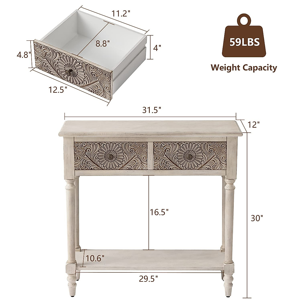 COSIEST Console Table with 2 Drawers, MDF Narrow Entryway Table with Storage Shelf, Wood Accent Sofa Table for Living Room, Entrance, Hallway, Couch, Light Grey