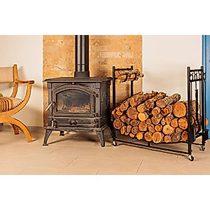 KAG ONE Firewood Storage Rack with Kindling Holder, Black, Metal, 33.4"L x 13"W x 32.9"H, 200 LBS Weight Capacity