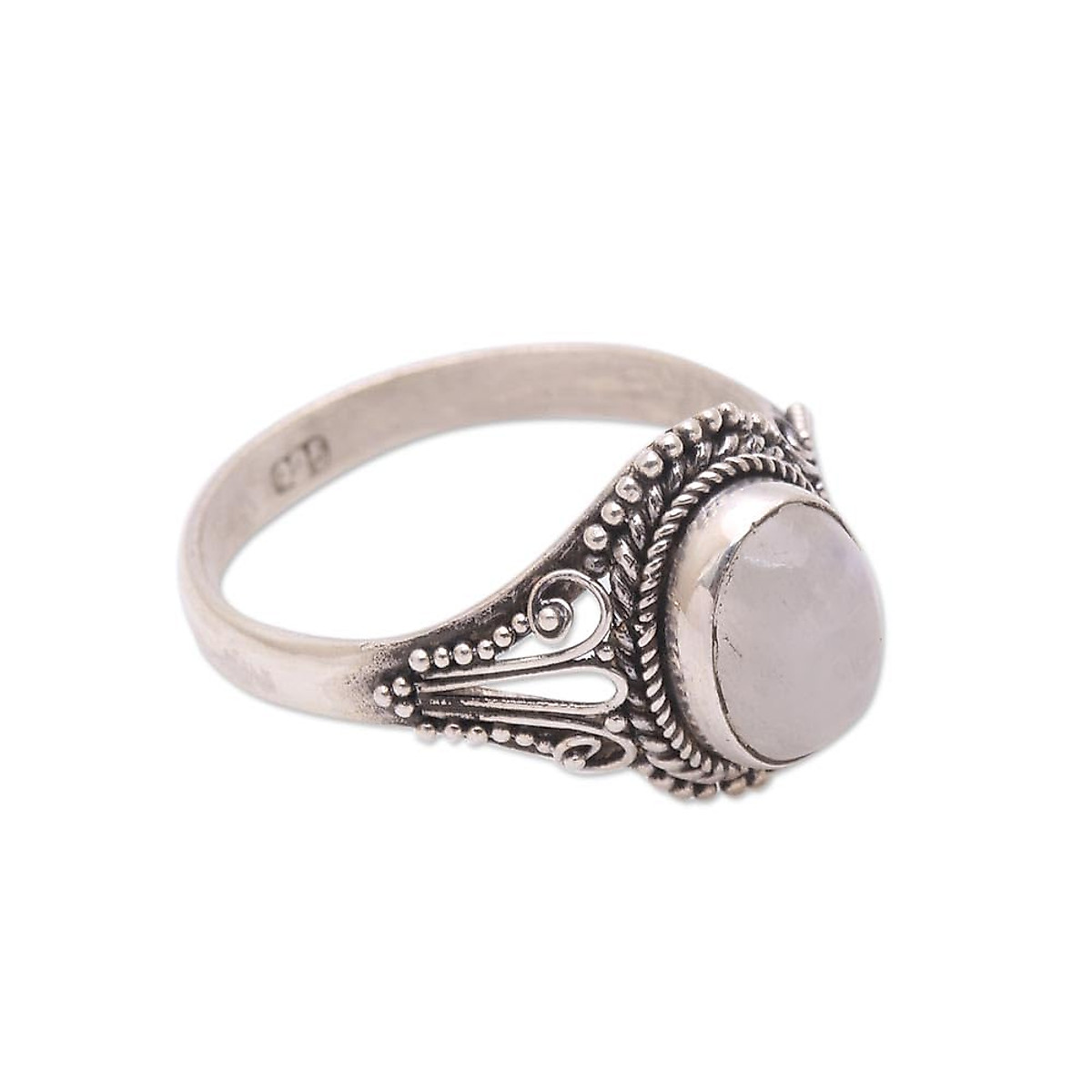 NOVICA Artisan Handmade Rainbow Moonstone Singlestone Ring from Bali .925 Sterling Silver Indonesia Gemstone 'Princess Gem'