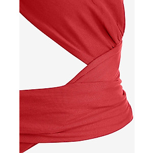 ZAFUL Sexy Halter Crop Top - Ribbed, Ruched Lace-up, V-Neck, Criss Cross Back Tank