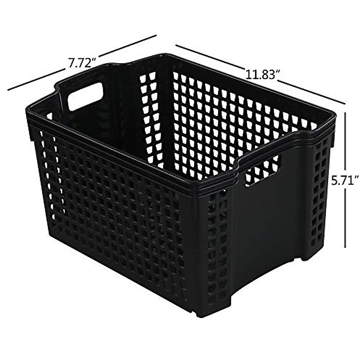 Yubine Black Plastic Storage Basket, Stacking Baskets Bin, 6 Packs