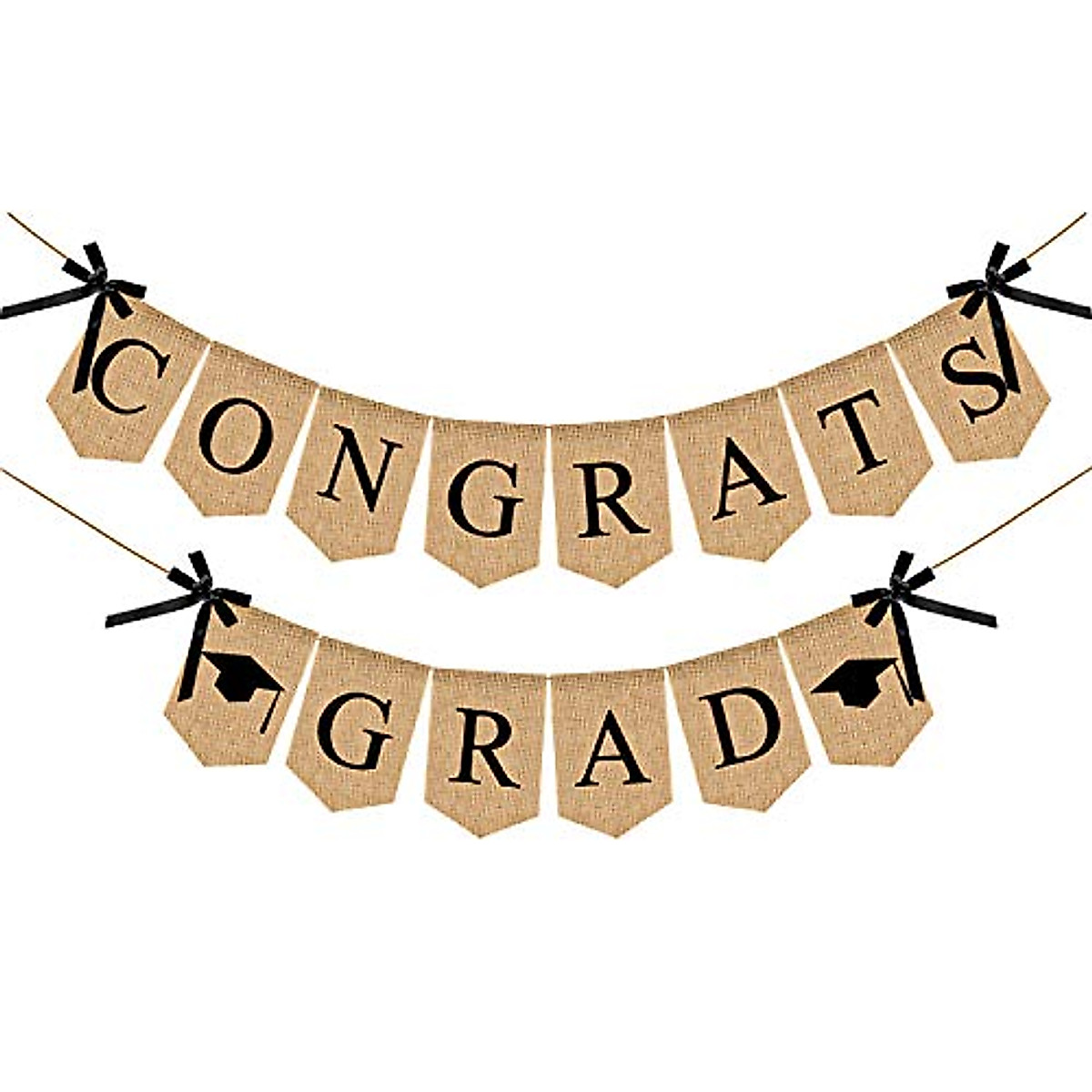 Adurself Graduation Burlap Banner Congrats Grad Rustic Jute Burlap Garland 2021 Grad Party Mantel Fireplace Wall Hanging for Home Graduation Party Classroom College Senior High School Prom Decorations