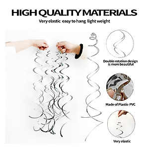 30 Pieces Silver Hanging Swirl Party Decorations Foil Decorations Ceiling Swirl Spiral Hanging Plastic Streamer for Ceiling Birthday Graduation Wedding Celebration Baby Shower Party Supply