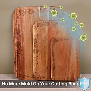 Decorative Cutting Board by Beardo for Kitchen Acacia Cute Wood Cutting Boards Set Large Medium and Small Sizes with Floral