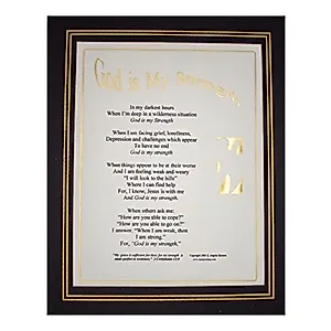 God Is My Strength, Christian Poem in Vegan Leather Frame with Built-in Easel & Hanger, Uplift Yourself or Gift to Others. For Home-Office-Dorm (Size 10 3/4 x 13 x 1/4 Inches)