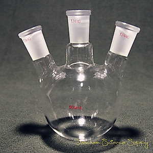 Deschem 500ml,3-Neck,24/40,Round Bottom Glass Flask,Three Necks Lab Bottle