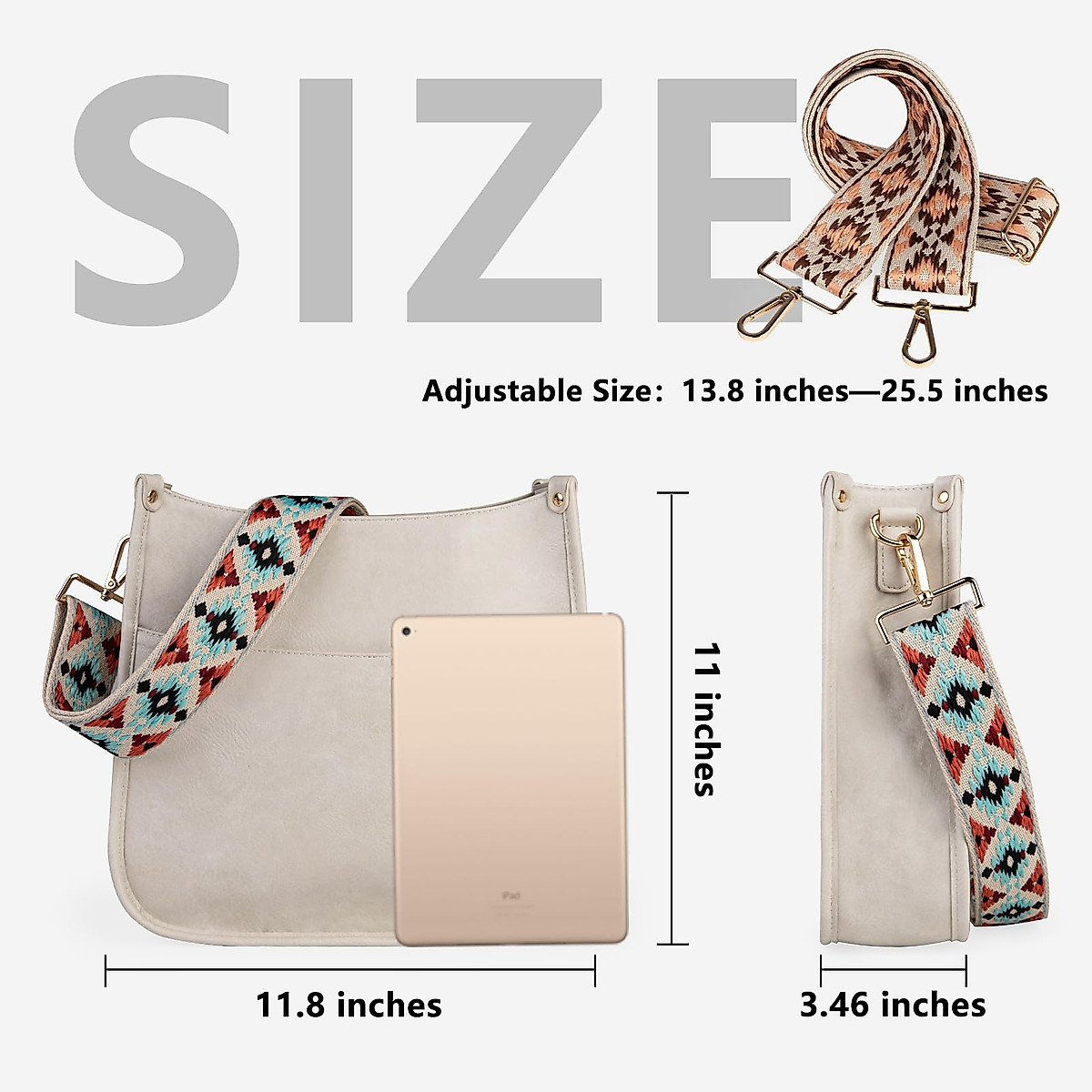 Viva Terry Vegan Leather Crossbody Fashion Shoulder Bag Purse with 2 Adjustable Strap (White)