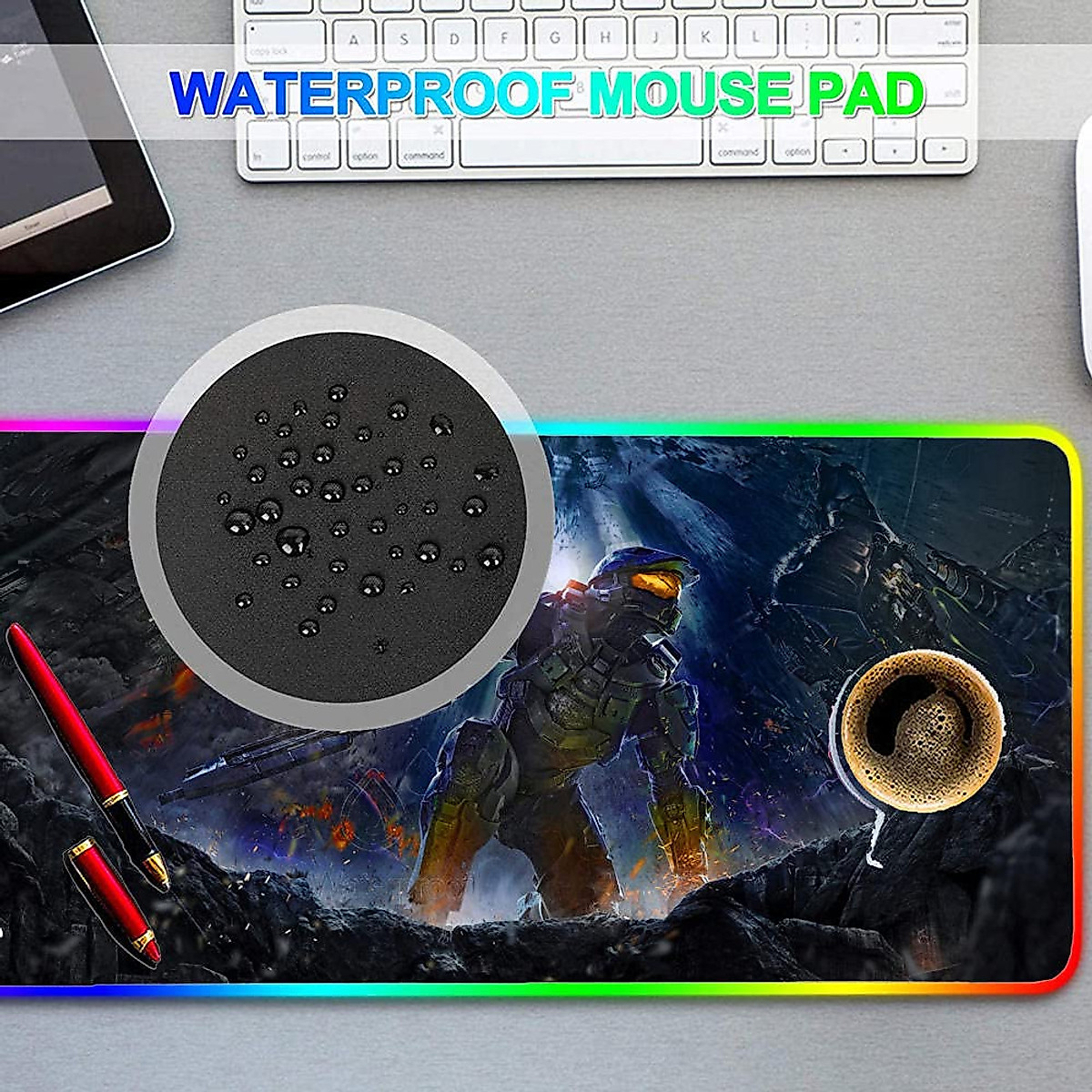 Mouse Pads Halo Mouse Pad Gaming RGB LED Computer Pad Large Gaming Gamer Game Laptop Notebook PC Desk Mat,35.43 inch x15.74 inch