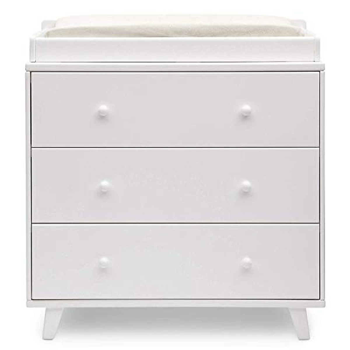 Delta Children Ava 3 Drawer Dresser with Changing Top, White and Contoured Changing Pad, White