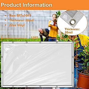 Tubtoken Clear PVC Tarpaulins 8 x 10 FT,20 Mil Heavy Duty Waterproof Wind-Proof Transparent Vinyl Tarp for Patio Pergola Garden Canopy Rainproof Anti-Tear PVC Thick Cover with Grommets(8 x 10 FT)
