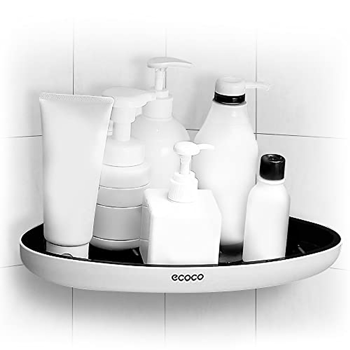 Bathroom Floating Organizer Corner Shower Caddy Shelf. Wall Mount With Extra Strong Self Adhesive, No Drilling, Easy Drainage and Rustproof. (White/Black)