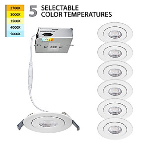 WAC Lighting, Lotos 6in LED Round Adjustable 5-CCT Selectable 2700K-3000K-3500K-4000K-5000K Recessed Kit in White (Pack of 6)
