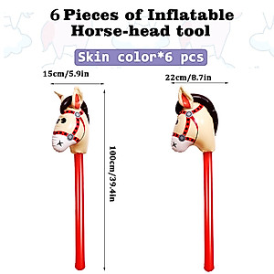 OBANGONG 6 Pcs Inflatable Stick Horse Inflatable Horse Head Stick Balloon Funny Stick Horse Toy for Kids Inflatable Horse on a Stick for Western Cowboy Pony Horse Baby Shower Cowboy Party Supplies