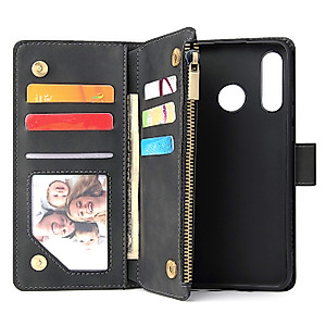 Asuwish Compatible with Huawei P30 Lite Wallet Case Tempered Glass Screen Protector and Leather Flip Cover Card Holder Stand Cell Accessories Phone Cases for Hawaii P30Lite P 30 30Lite Women Men Black