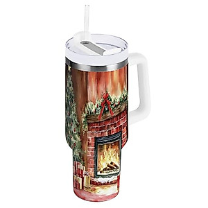 ODAWA Christmas Fireplace Red Water Tumbler 40 Oz Travel Cup with Lid and Straw