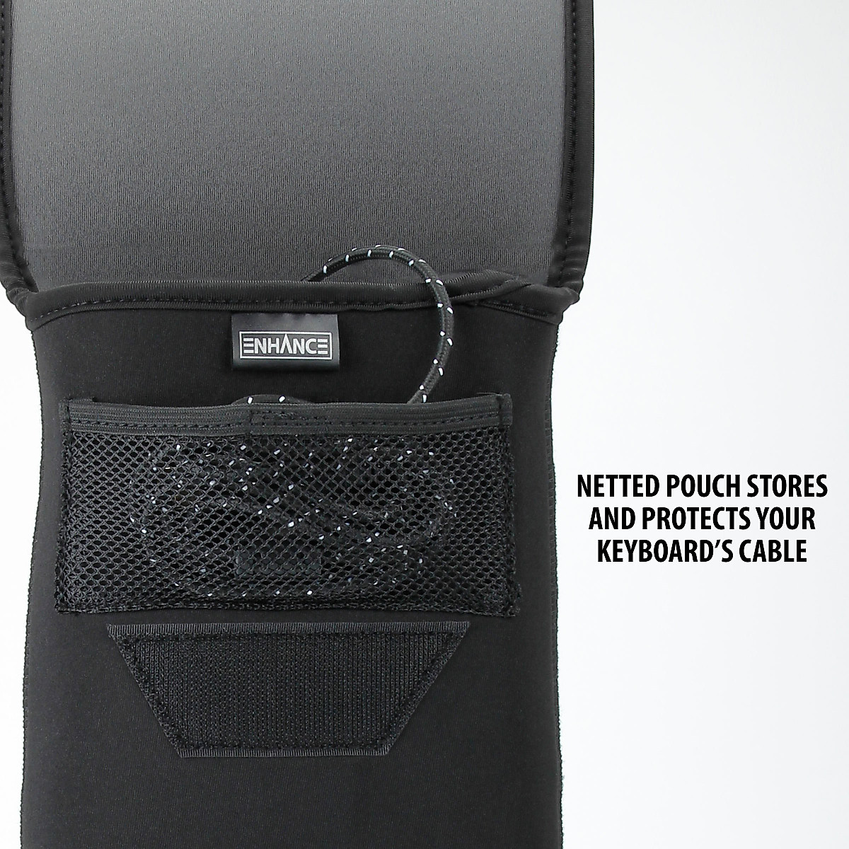 ENHANCE Keyboard Sleeve Travel Case for Tenkeyless Compact Tournament Gaming Keyboards (up to 15 Inches) with Rugged Neoprene Construction, Zipper Mouse Storage, and Cable Storage Pouch - Black