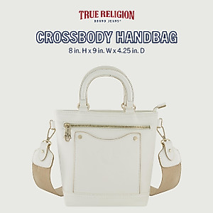 True Religion Women's Shoulder Bag Purse, Adjustable Crossbody Handbag with Horseshoe Logo Zipper, White