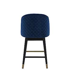 Amazon Brand - Rivet Contemporary Upholstered Counter-Height Swivel Bar Stool with Wood Legs, 37"H, Blue Velvet