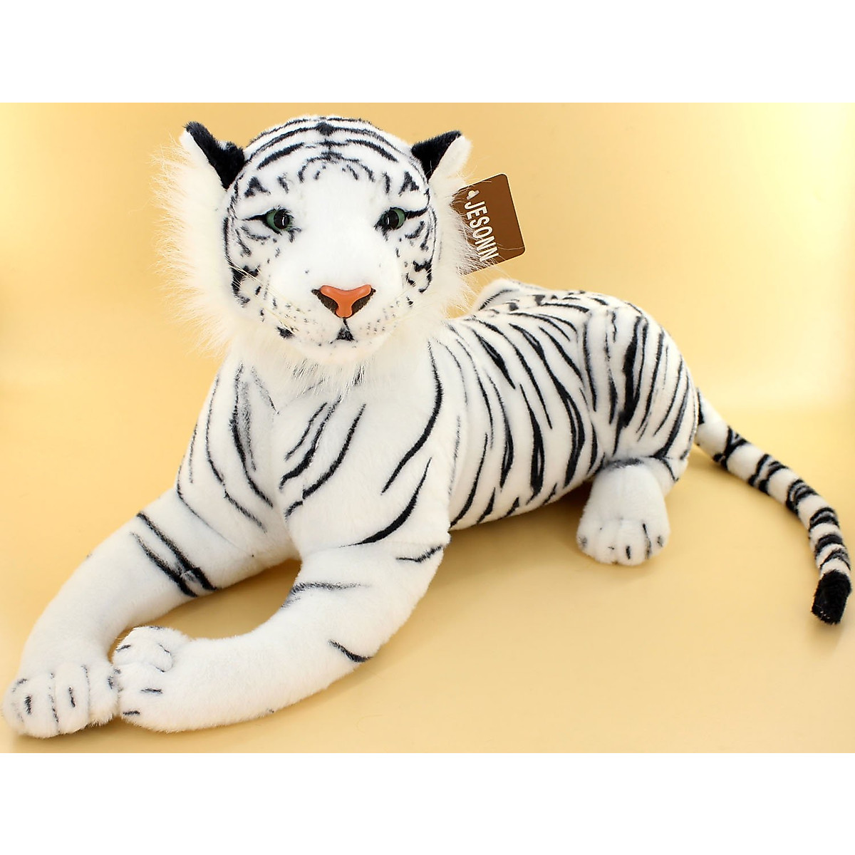 JESONN Realistic Stuffed Animals Tiger Toys Plush (White, 18.9 Inch)