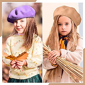 8 Pieces Kids Girl Beret Hat Wool Artist Beret Cap Classic Wool French Beret Hat Warm Beret Hat for Girls Toddler Baby Winter Autumn