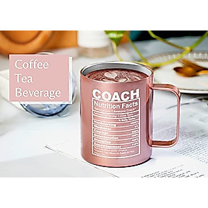 Onebttl Coach Gifts, Funny Gift Idea for Appreciation, Christmas, Birthday, 12oz Stainless Steel Insulated Travel Coffee Mug - Coach Nutriton Facts RoseGold