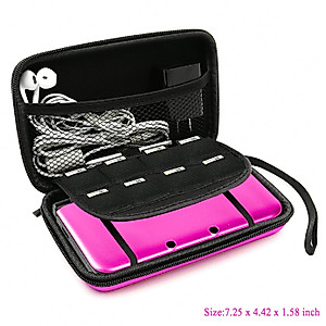 ADVcer 3DS Case, EVA Waterproof Hard Shield Protective Carrying Case with Detachable Hand Wrist Strap Compatible with Nintendo New 3DS XL, New 3DS, 3DS, 3DS XL LL, DSi, Dsi XL, DS, DS Lite (Fuchsia)