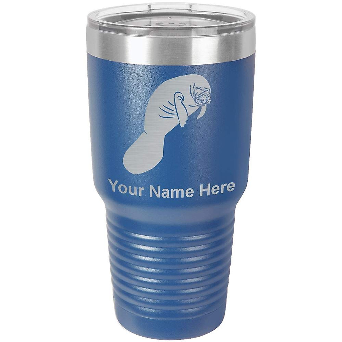LaserGram 30oz Vacuum Insulated Tumbler Mug, Manatee, Personalized Engraving Included (Dark Blue)