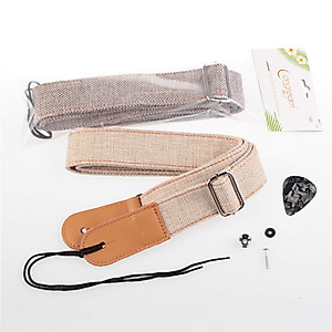 Longteam Simple Linen Leather Ukulele Strap Adjustable Length Durable Uke Straps with Nail, Rope, Picks (Coffee)