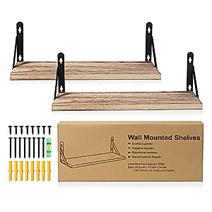 Uten Floating Shelves,Wood Wall Mounted Shelf Set of 2, Multifunctional Wall Storage Shelves for Living Room, Bathroom, Kitchen, or Bedroom,Light Brown