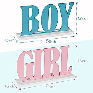 Boy or Girl Sign – Blue and Pink Wooden Tabletop Decor， for Gender Reveal and Baby Shower Party Supplies – by JTRF