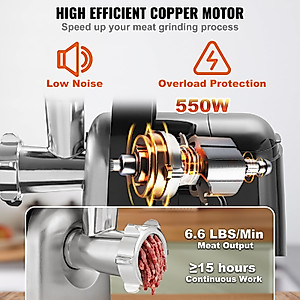 VEVOR Electric Meat Grinder, 6.6 Lb/Min, 550W Industrial Meat Mincer with 2 Blade, 3 Grinding Plates, Sausage Maker & Kubbe Kit ABS + Stainless Steel Commercial Meat Grinder, ETL Listed