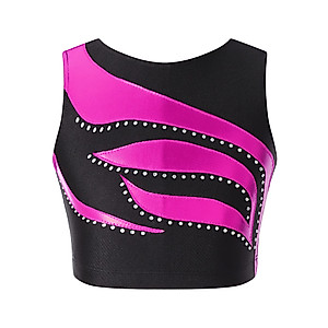 easyforever Kids Girls Sleeveless Shiny Rhinestone Ballet Dance Crop Tank Top Yoga Vest Sports Gymnastic Workout Bra Hot Pink 8 Years