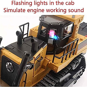 QIYHBVR Remote Control Bulldozer 1/16 RC Front Loader Tractor Toy 2.4Ghz RC Construction Vehicles RC Dozer Toys for Boys Adults, 9 Channel Track Dozer Cars with Light & Sound for Kids