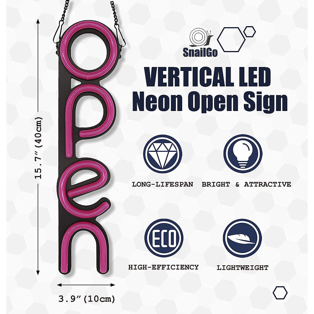 Open Signs for Business,LED Neon Open Sign,16x6 inch Lighted Sign for Restaurants Offices Retail Shops Window Storefronts,12V/1A Power Supply,with ON/OFF Switch (Vertical Rose Red)