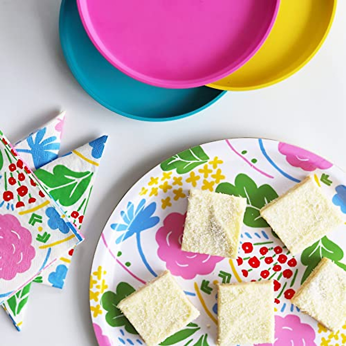 bobo&boo Colorful Plant-Based 7.5 inch Kids Plates for Toddler Eating – Set of 3, Plant-Based, Melamine-Free And Microwave Safe – Eco-Friendly Toddler Plate Set for Boys and Girls - Tropical