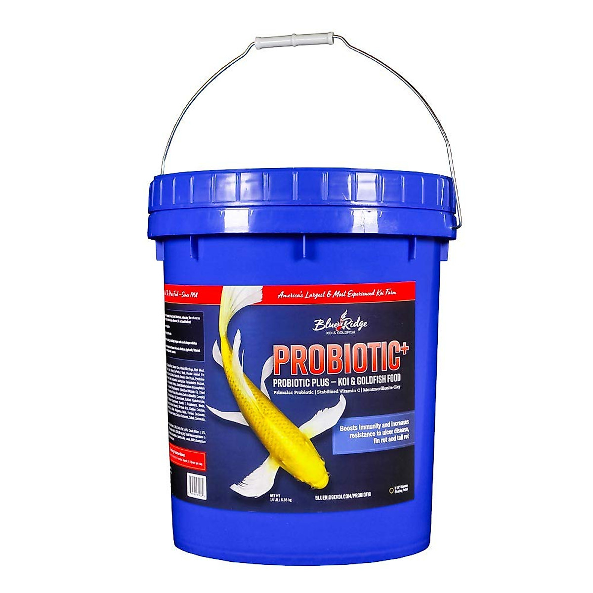 Blue Ridge Koi Fish Food 14lb - Koi Food 3/16” Probiotic Plus, Goldfish Food, Premium Fish Food for Ponds, Ponds Fish Food, Koi Food Fall and Winter Fish Food, Floating Pond Pellets