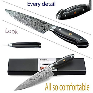 WPCCD Professional Chef Knife Three Rivets Chef's Knife-Pro Chef Knife 8 Inch High Carbon German Steel Peeling Knife Bread Knife Ergonomic Knife Handle Black Kitchen Knife Luxury Gift Box