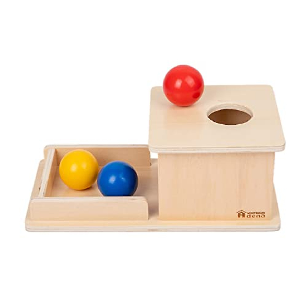 Adena Montessori Full Size Object Permanence Box with Tray Three Balls Montessori Toys for 6-12 Month Infant 1 Year Old Babies Toddlers